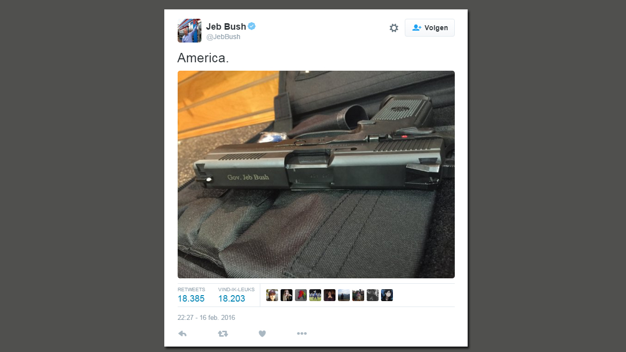 Twitter ontploft na pistool-tweet Jeb Bush