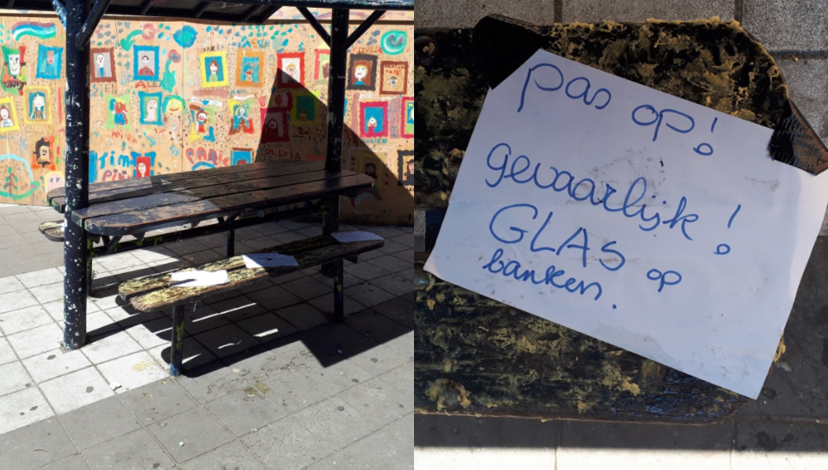 Bankje in Amsterdam volgeplakt met glasscherven tegen hangjongeren