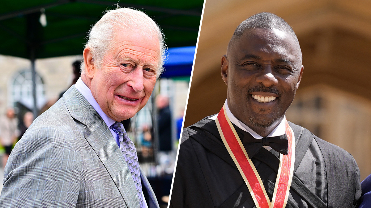Koning Charles slaat acteur Idris Elba tot ridder op Windsor Castle