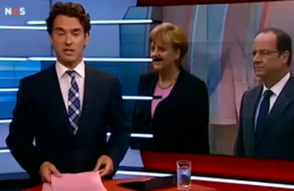 NOS geeft Merkel 'Hitlersnor': sorry
