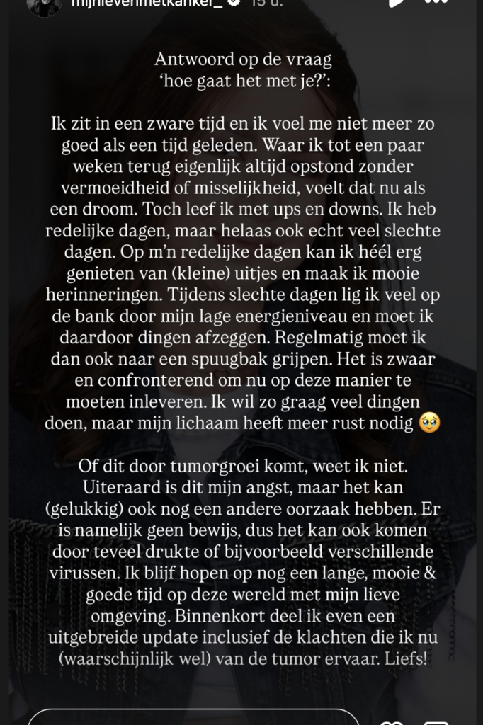Ongeneeslijk zieke Jade Kops zit 'in een zware tijd': 'Lichaam heeft ...