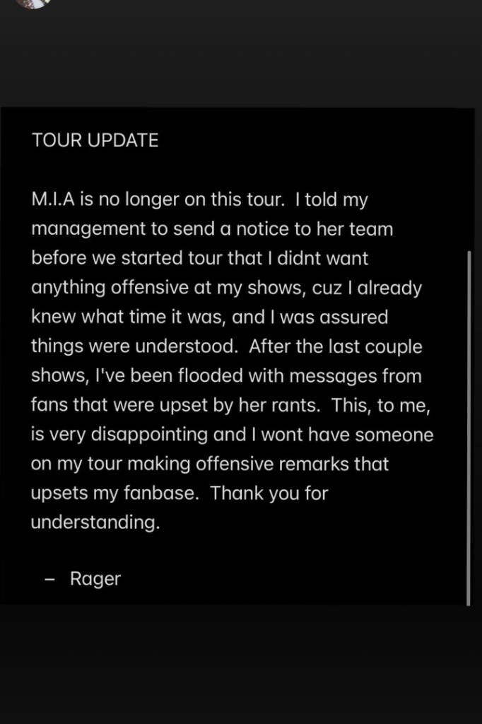 Zangeres M.I.A. niet meer welkom bij tour Kid Cudi: 'Fans van streek'